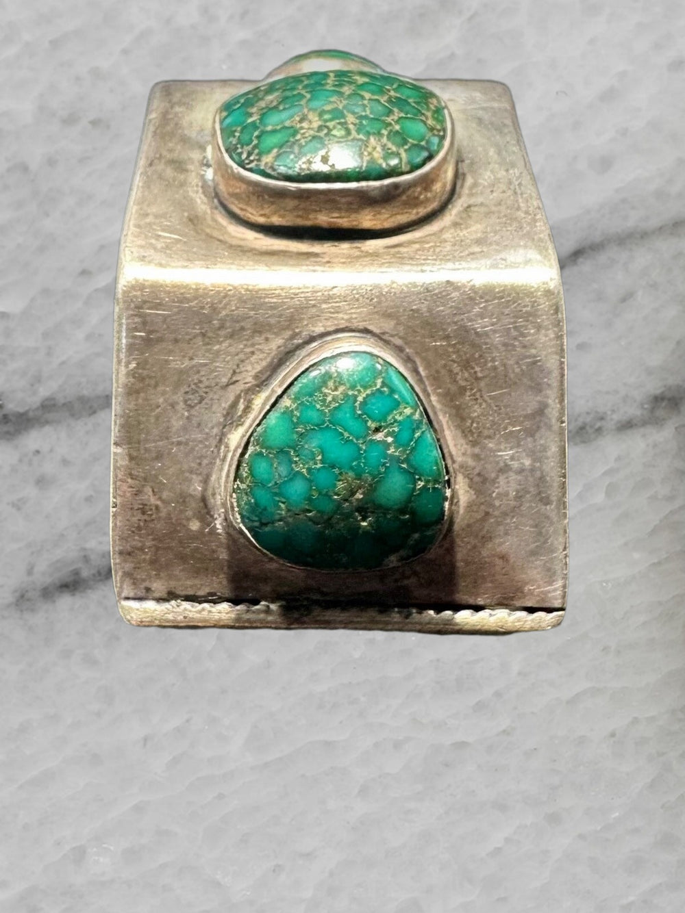 Gibson Nez Vintage Navajo Sterling Silver 3 Turquoise Heavy Cuff Brace