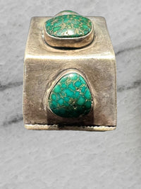 Gibson Nez Vintage Navajo Sterling Silver 3 Turquoise Heavy Cuff Brace